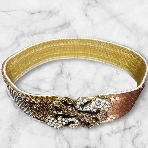 Accessories | Vintage Elastic Gold Rhinestone Belt | Poshmark